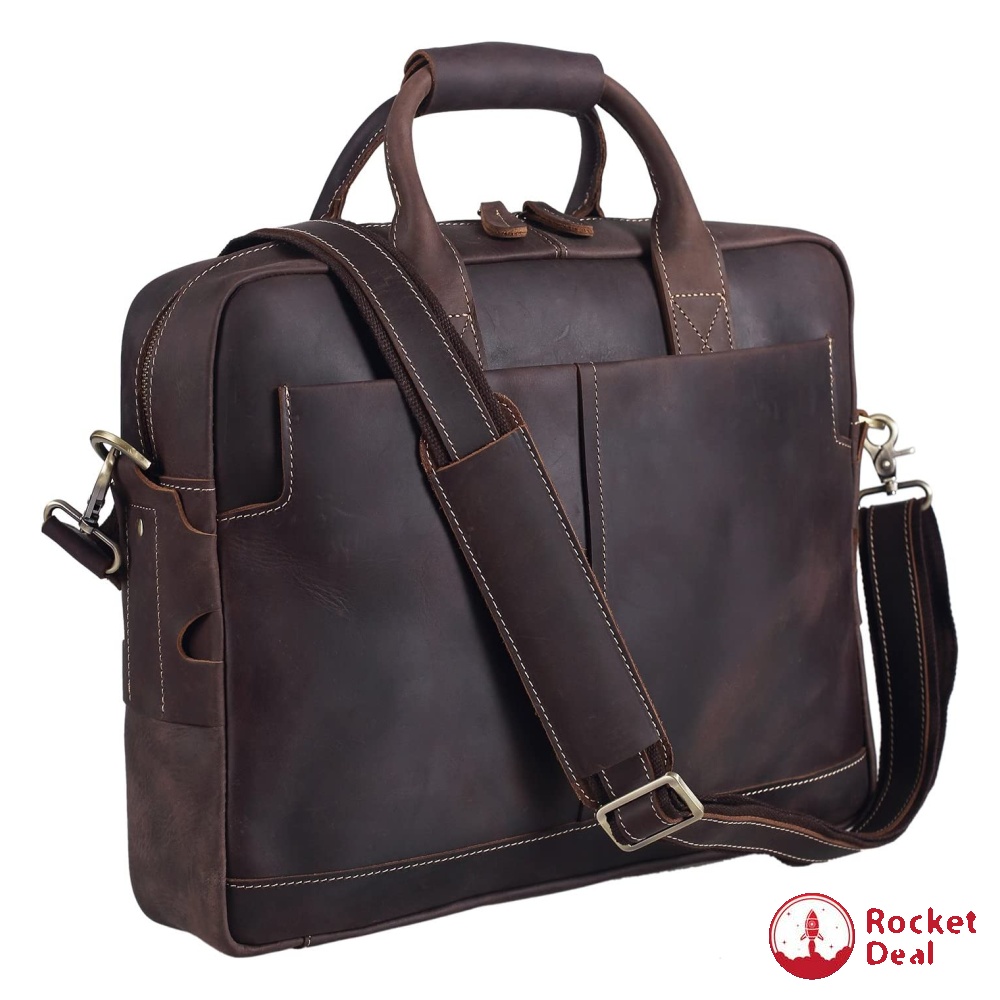 Polare Leather Briefcase for Men Business Travel Messenger Bags 15.6 Inch Laptop Bag YKK Metal ...