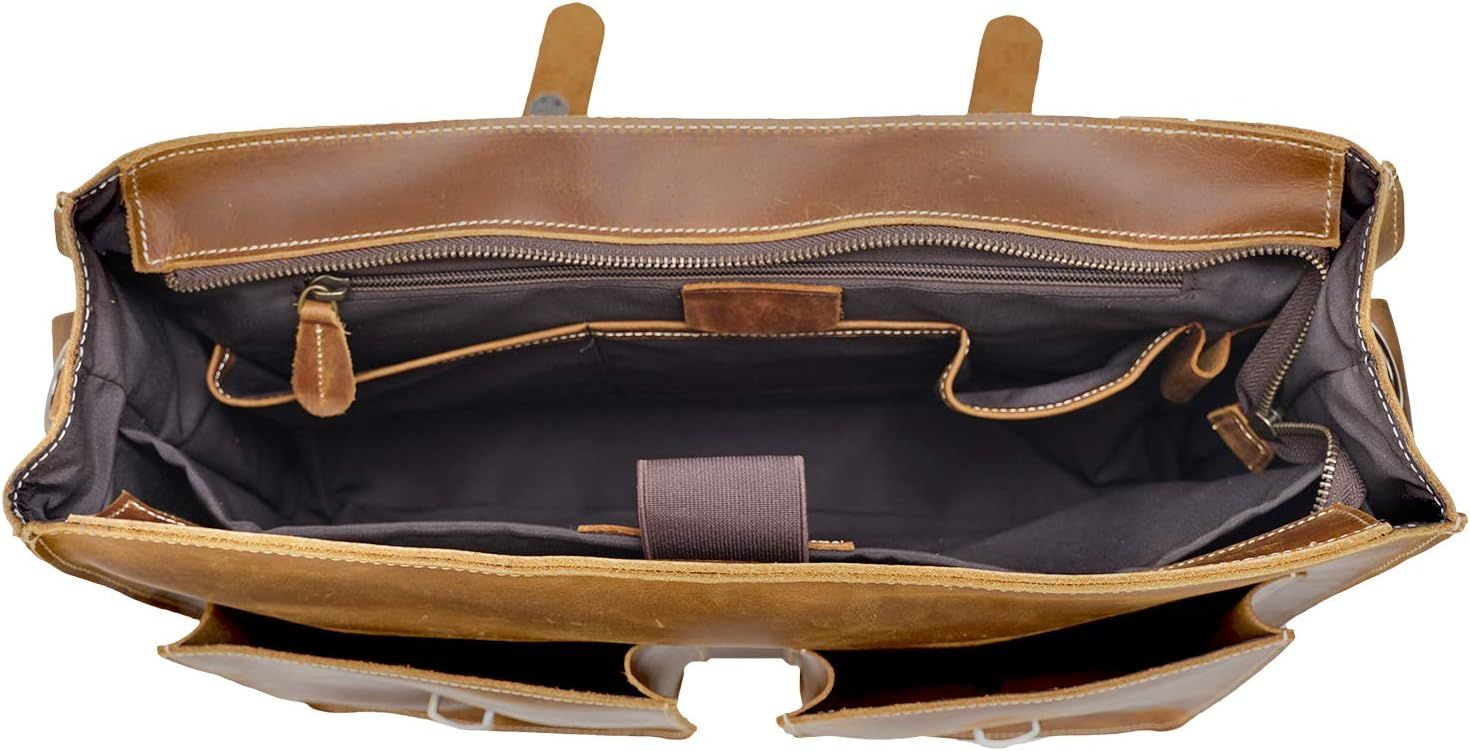 Polare Mens Full Grain Leather Laptop Briefcase Business Messenger Bag ...