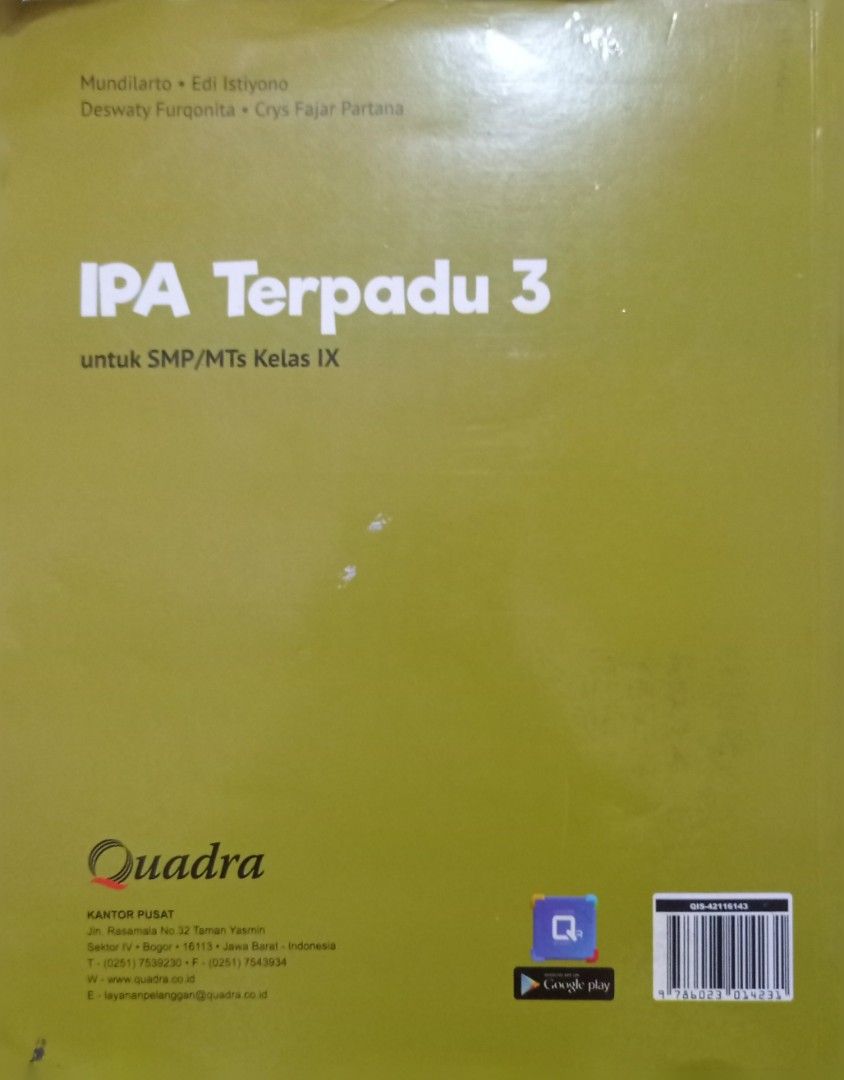 Quadra IPA Terpadu 3 / kelas 9 /kelas IX, Buku & Alat Tulis, Buku Pelajaran di Carousell
