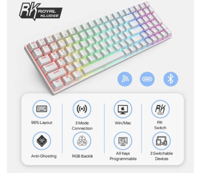 Fully Modded - RK ROYAL KLUDGE RK100 /Bluetooth/Wired RGB Mechanical ...