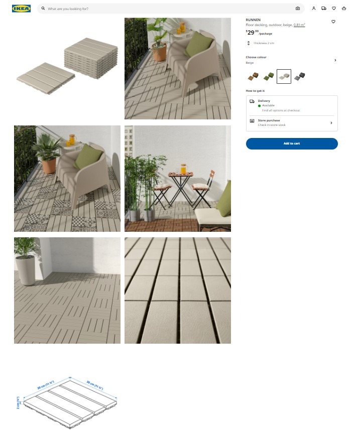 RUNNEN Floor decking, outdoor, beige, Furniture & Home Living, Outdoor ...