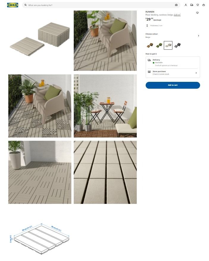 RUNNEN Floor decking, outdoor, beige, Furniture & Home Living, Outdoor ...