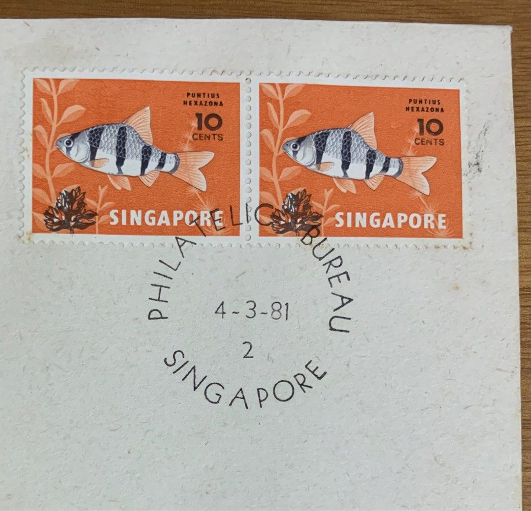 Singapore 1981 private FDC cover 1962 fish stamp pair overprinted 10c ...