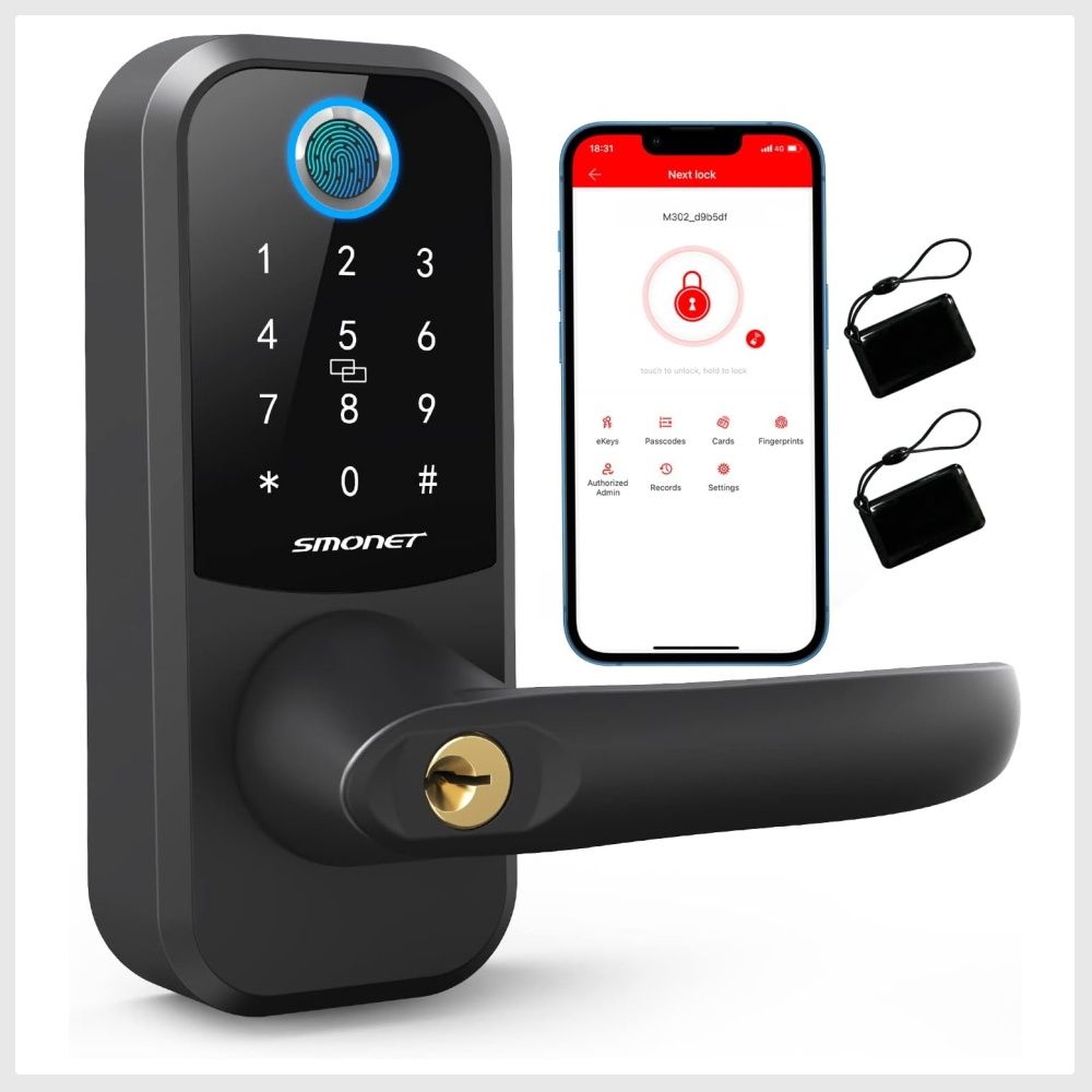 Smart Lock,SMONET Fingerprint Door Lock with Keypad,Keyless Entry Door Lock with Handle,Wireless ...