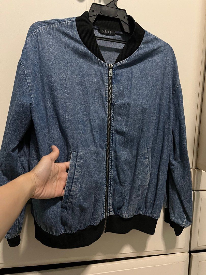 Sureve Denim Bomber Jacket, Women's Fashion, Coats, Jackets and ...