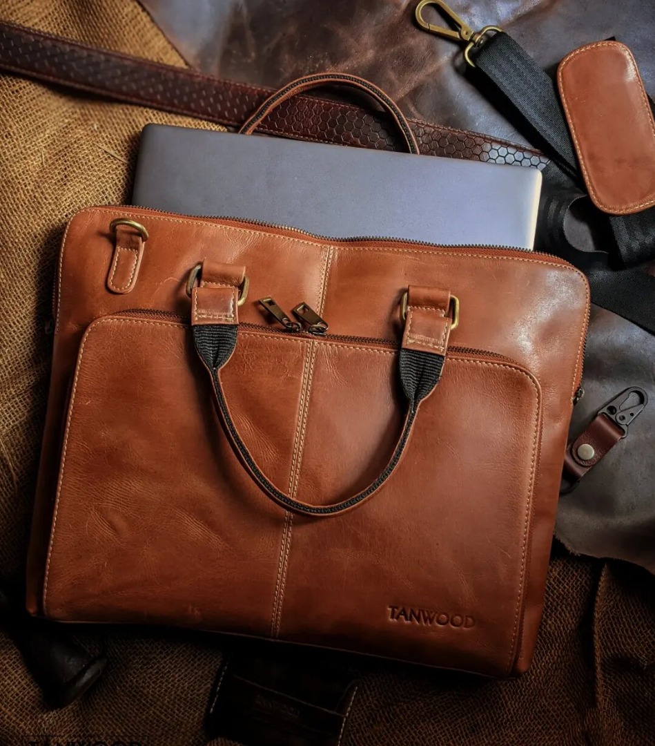 Tanwood Pure crunch Leather Slim Laptop Bag (up to 15.6 inch) - Brown ...