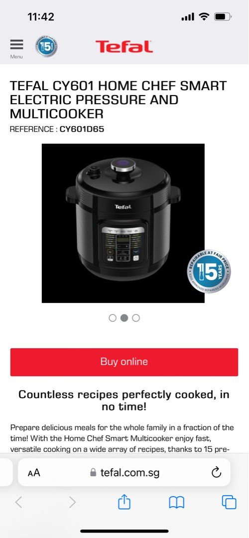 Tefal CY601 Home Chef Smart Electric Pressure Cooker 6L, TV & Home Appliances, Kitchen ...