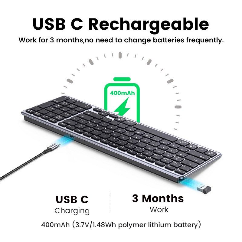 UGREEN Wireless Keyboard Bluetooth 5.0 & 2.4G Keyboard 99 Keys ...