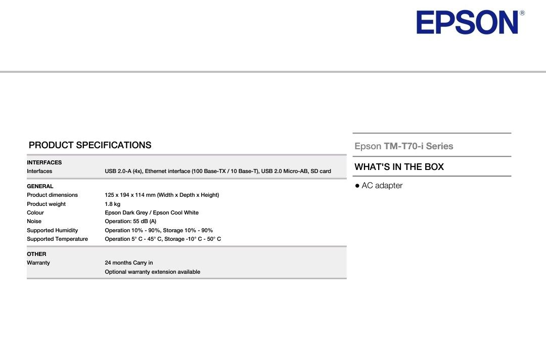 Used Epson Tm-T70-i Intelligent Printer, Computers & Tech, Printers ...