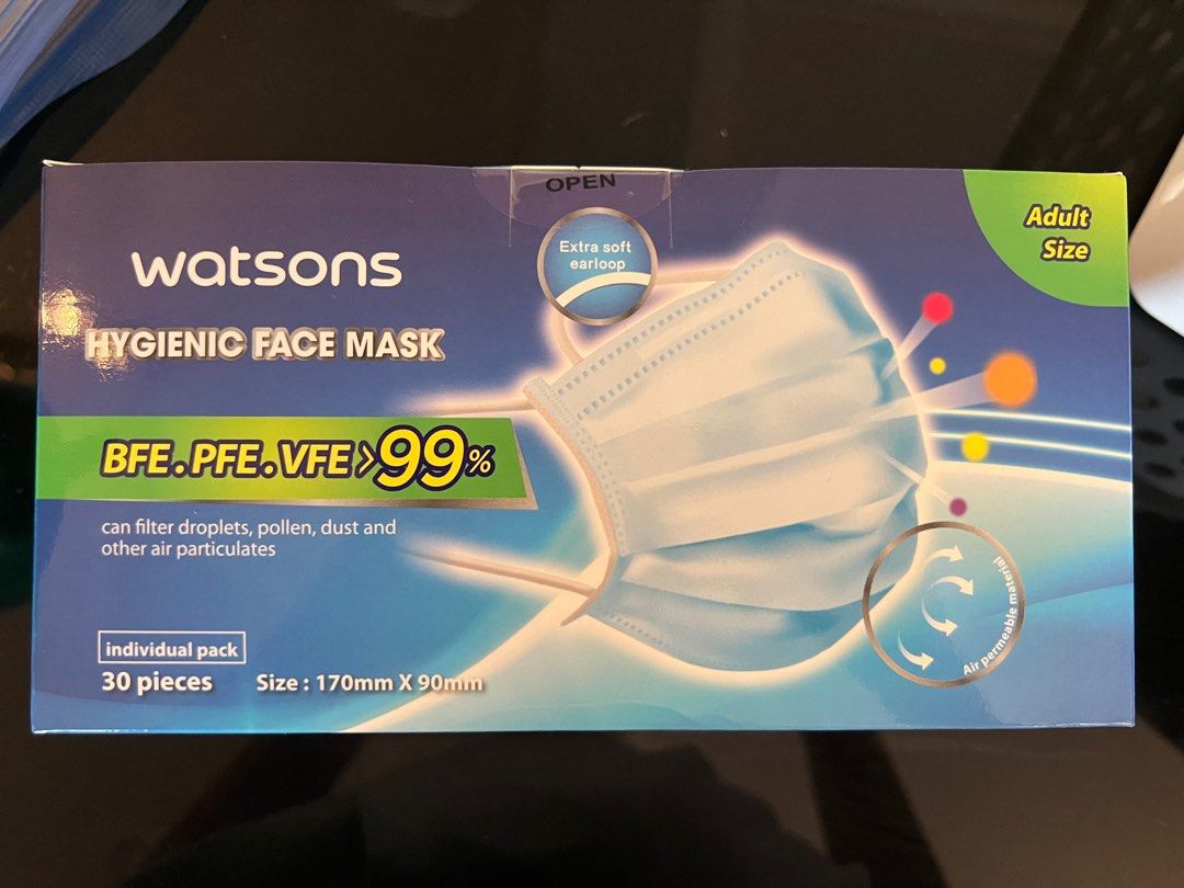 Watsons hygienic surgical face mask individual pack, Health & Nutrition ...