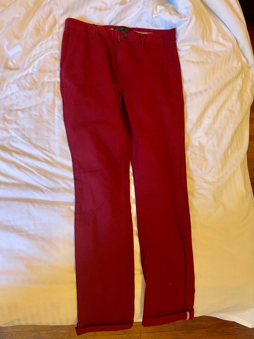 Zara red pants, Men's Fashion, Bottoms, Trousers on Carousell