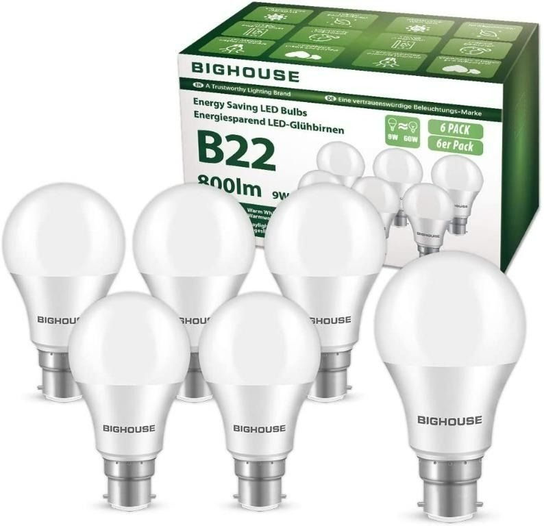 2803) B22 LED BAYONET BULBS 60W EQUIVALENT - BIGHOUSE 9W 800LM B22 LED ...