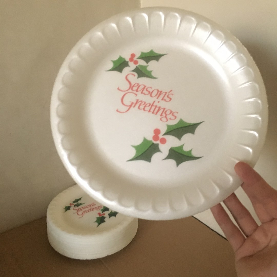 90's vintage Hefty season's greetings Christmas mistletoe foam plates ...