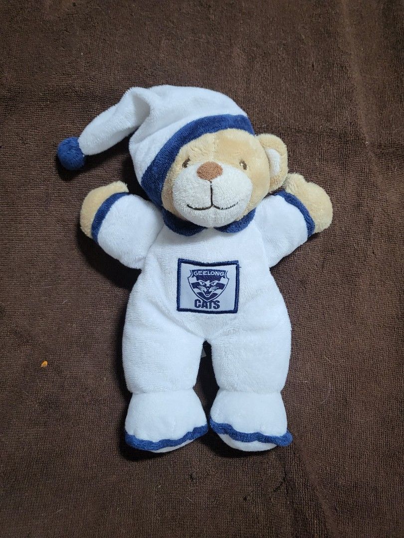 Authentic AFL Geelong Cats Teddy Bear Beanie Plush Soft Toy, Hobbies ...