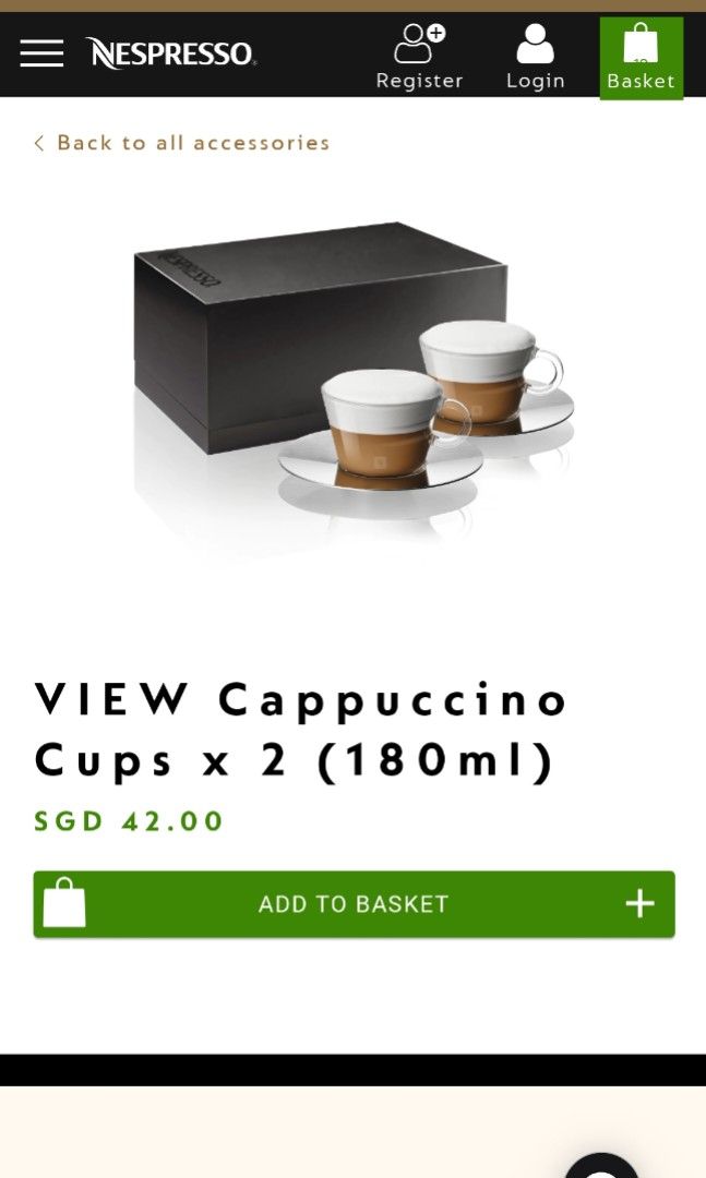 Bnib Set Of 2 Cappucinno Cups 180ml Nespresso View Collection