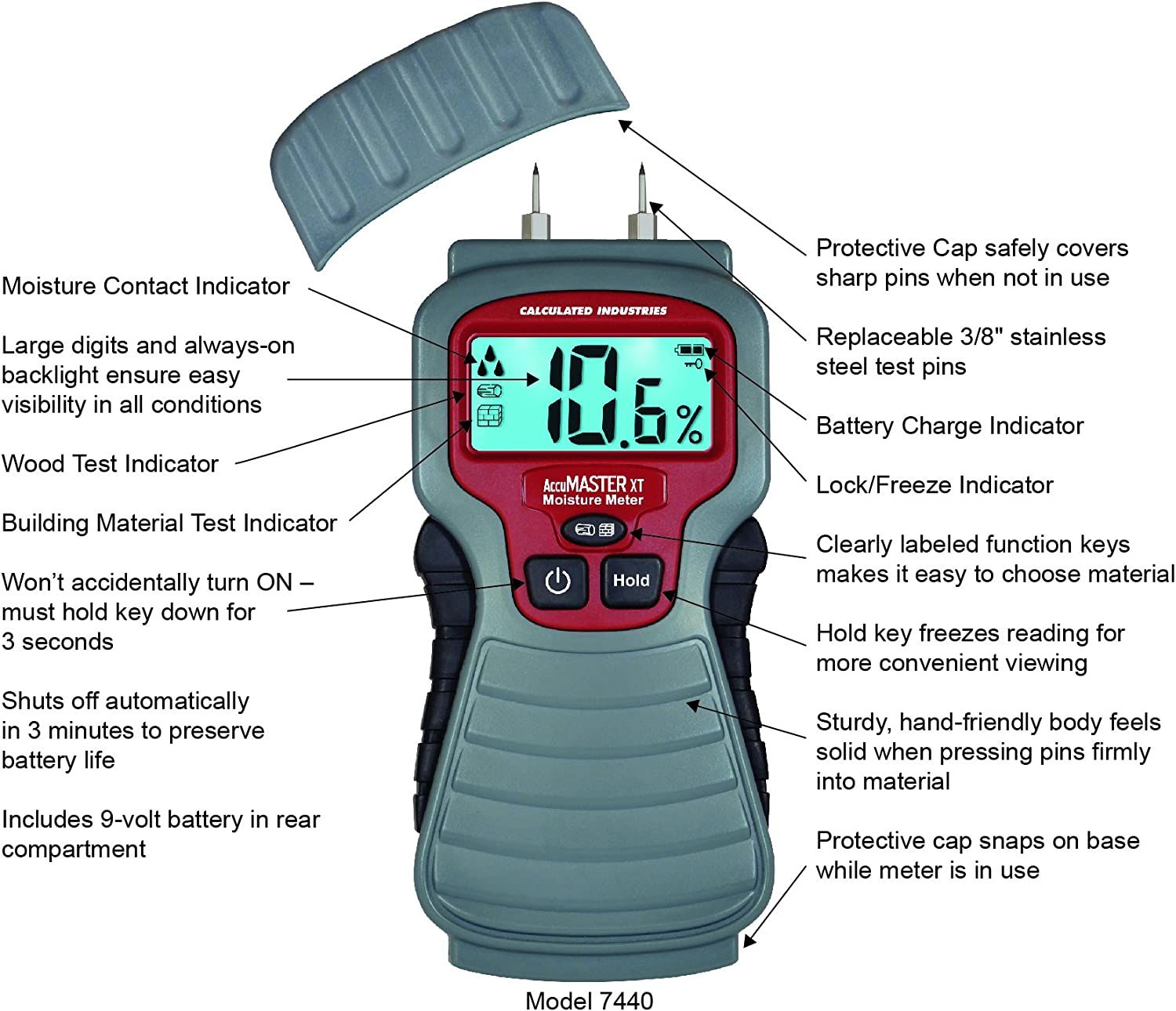 Calculated Industries 7440 AccuMASTER XT Digital Moisture Meter ...