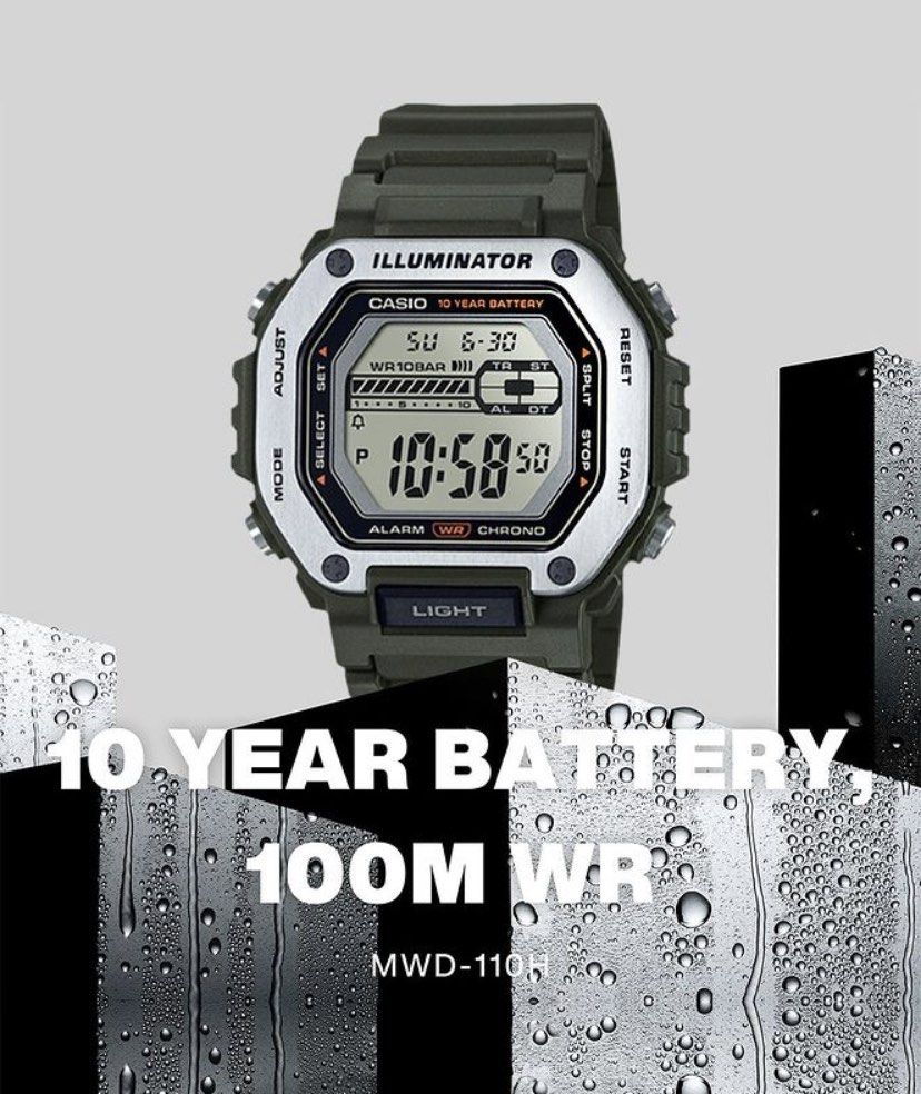 Casio Illuminator MWD-110H-3A Digital Quartz Watch MWD110H-3A Green ...