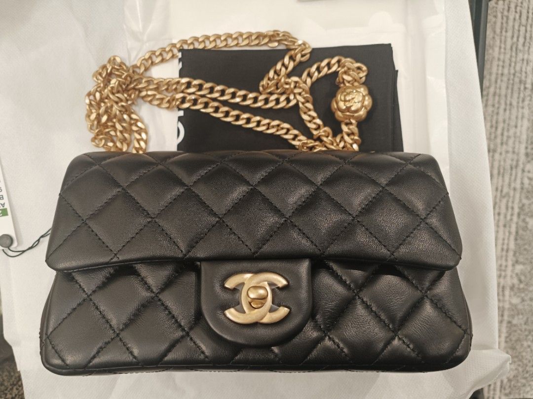 CHANEL 23S CF Mini Rectangle with Camellia Pearl Crush Chain, Luxury ...