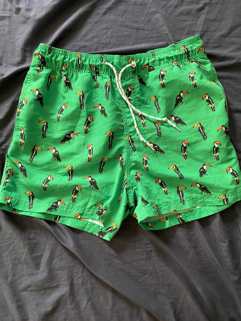 Coco Republic green parrot print beach shorts, Men's Fashion, Bottoms ...