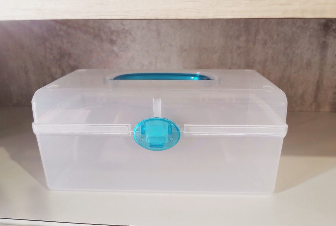 Daiso Wide Storage Box Transparent Case with Handle Tool Box, Furniture ...