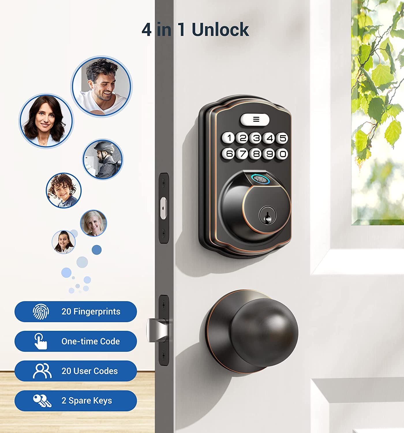 Fingerprint Door Lock, Veise Keyless Entry Door Lock, Electronic Keypad ...