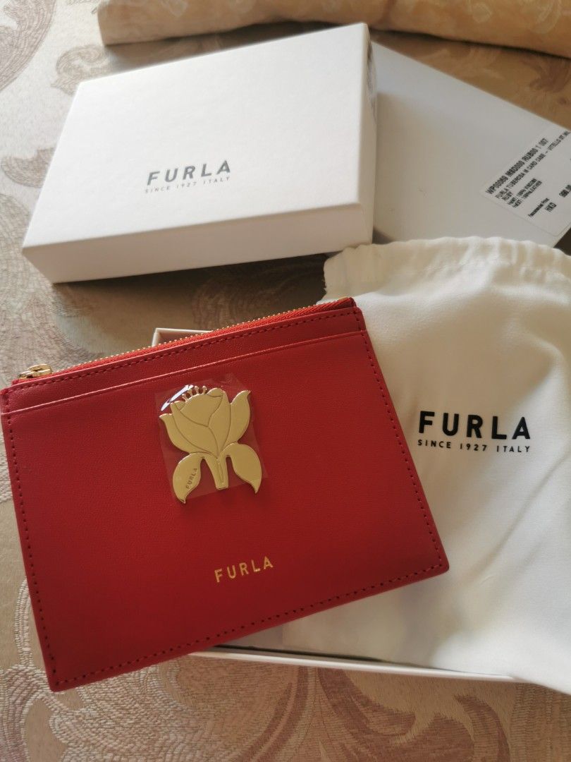 Furla wallet tuberosa m card case red golden flower, Luxury, Bags ...