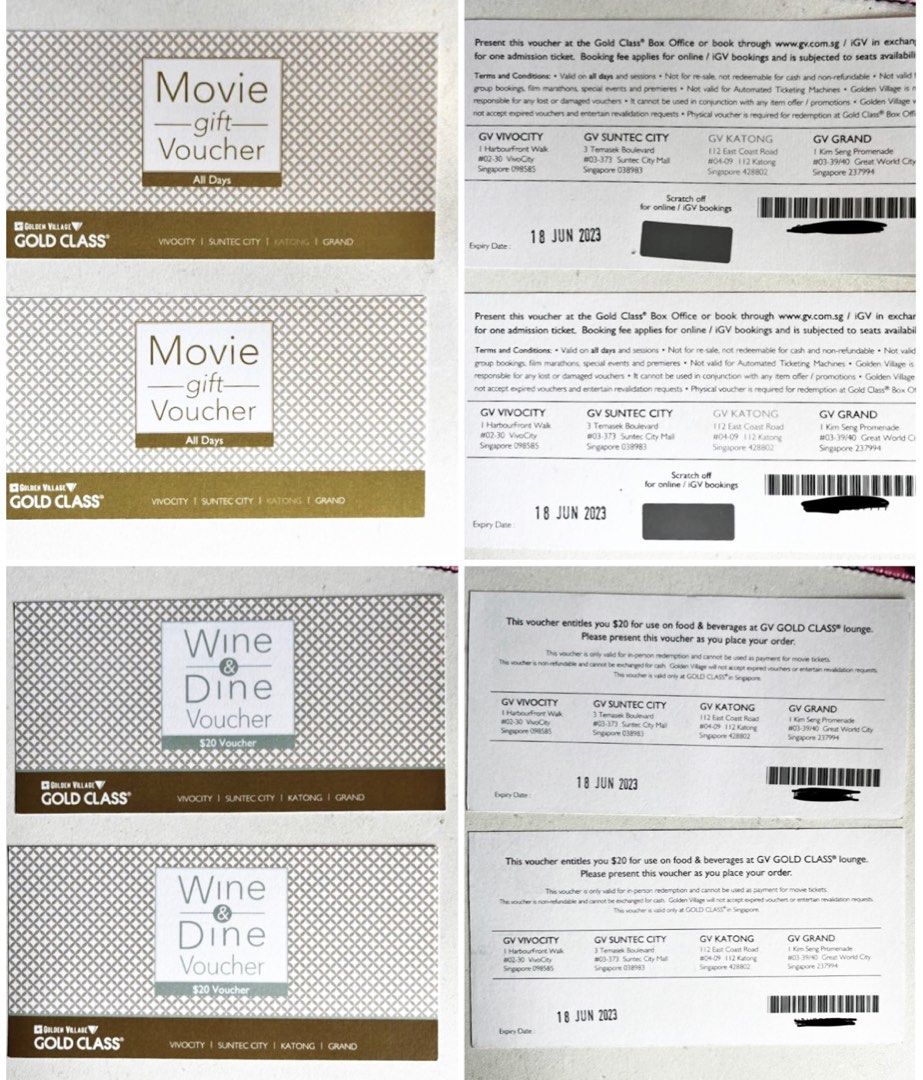 gold class golden village movie ticket with food dine voucher, Tickets ...