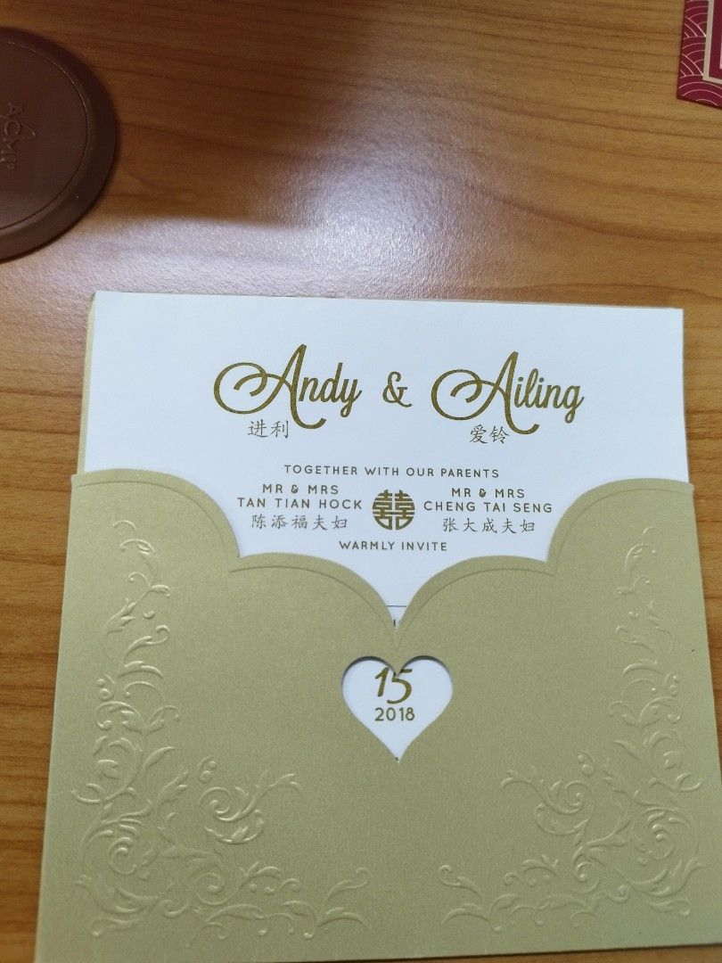 Gold Colour Invitation Card Holder Kad Kawin, Hobbies & Toys ...