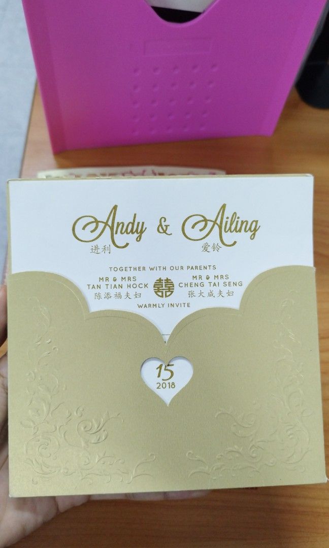 Gold Colour Invitation Card Holder Kad Kawin, Hobbies & Toys ...