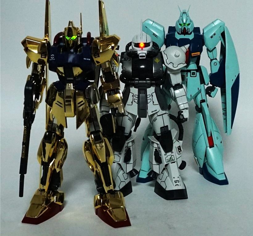 全新未砌 著燈 LED 高達頭 改件 BANDAI HY2M MG 1比100 電鍍百式+Re- RG Z+Zaku II 白狼渣古 (原裝不 ...