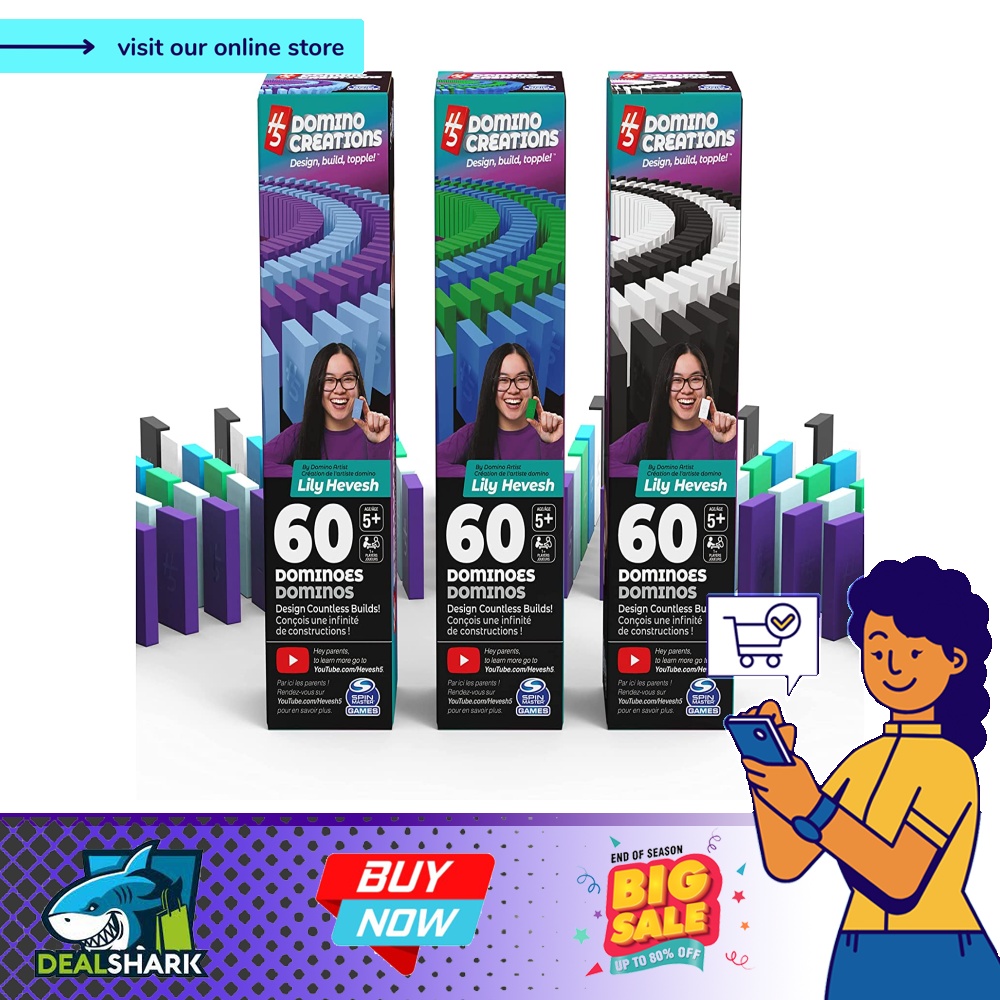 H5 Domino Creations, 3-Pack Bundle of 60-Piece Colorful Dominoes Set ...