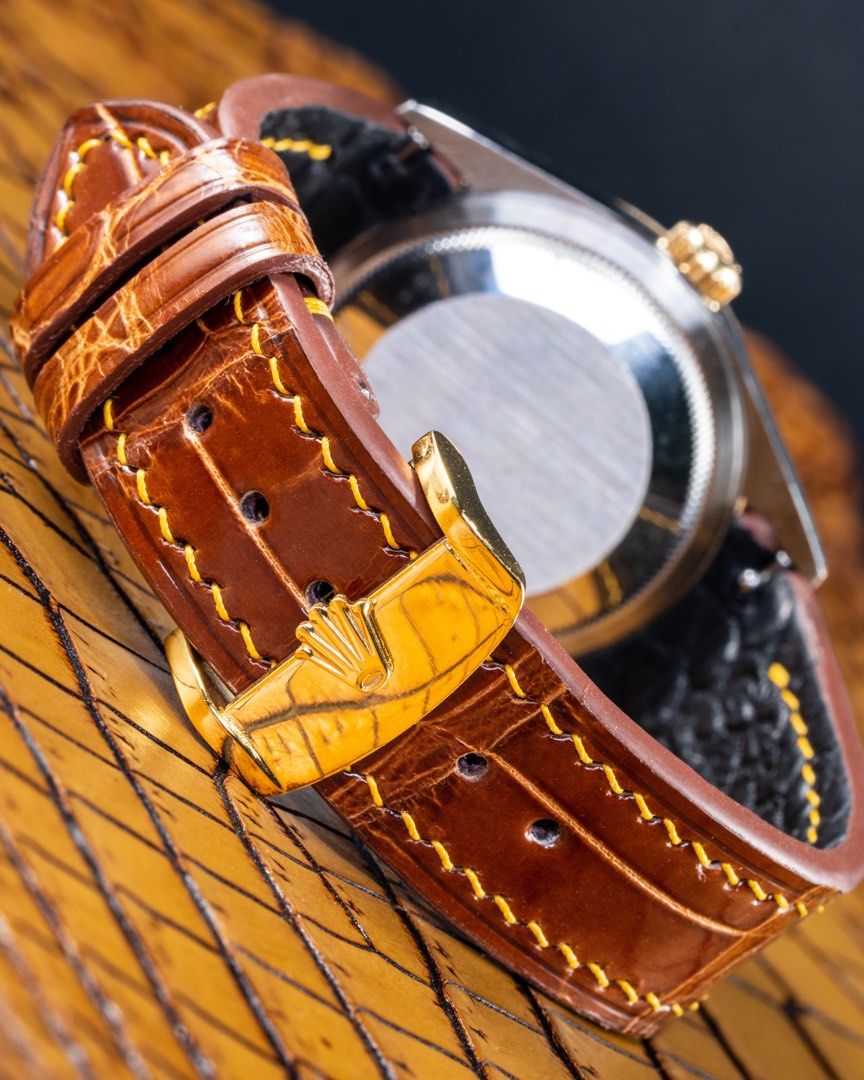 Handmade Hand-stitched Watch Strap in Tobacco Brown Crocodile For ...