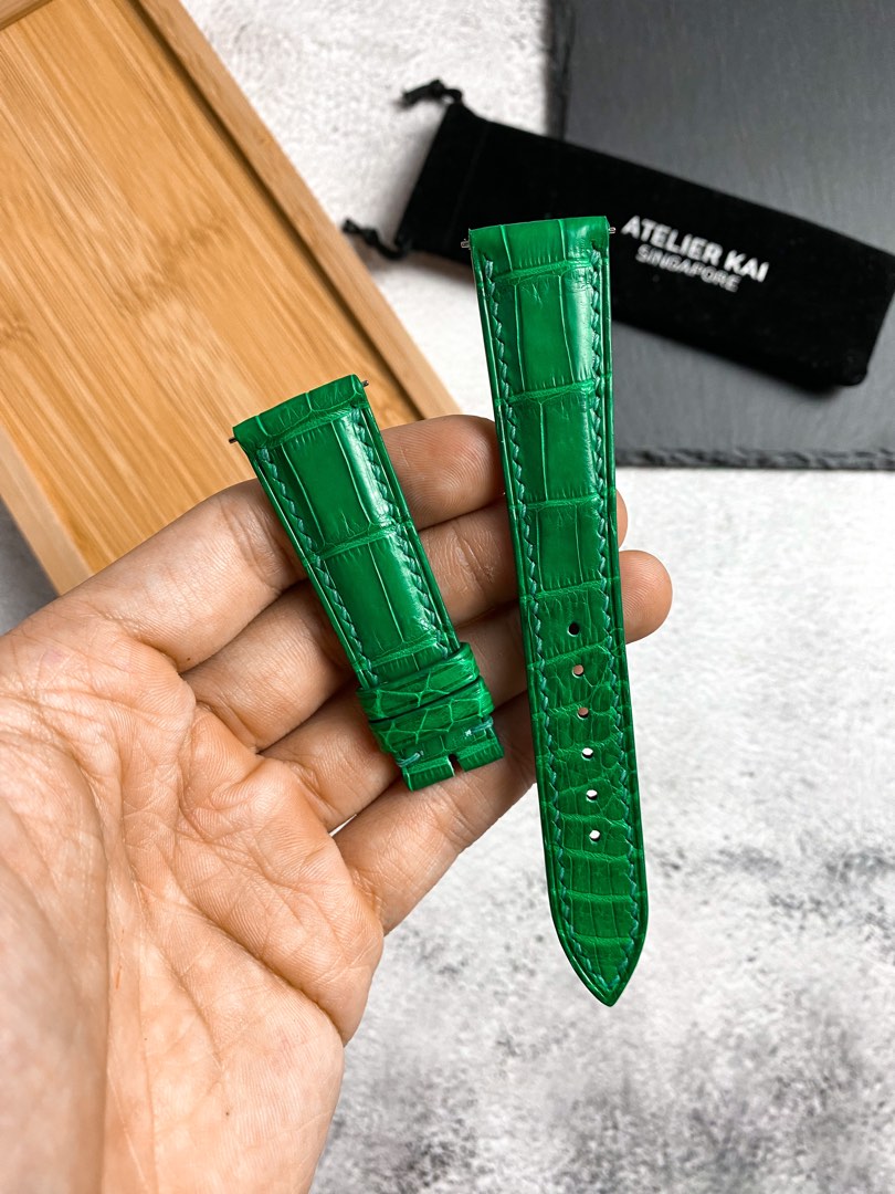 Handmade Matte Emerald Green Alligator Leather Watch Strap, Luxury ...