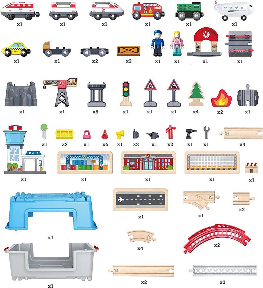 [PO] Hape Super Cityscape Transport Bucket | Wooden Toy Train Set with City Scenes, Birthday ...