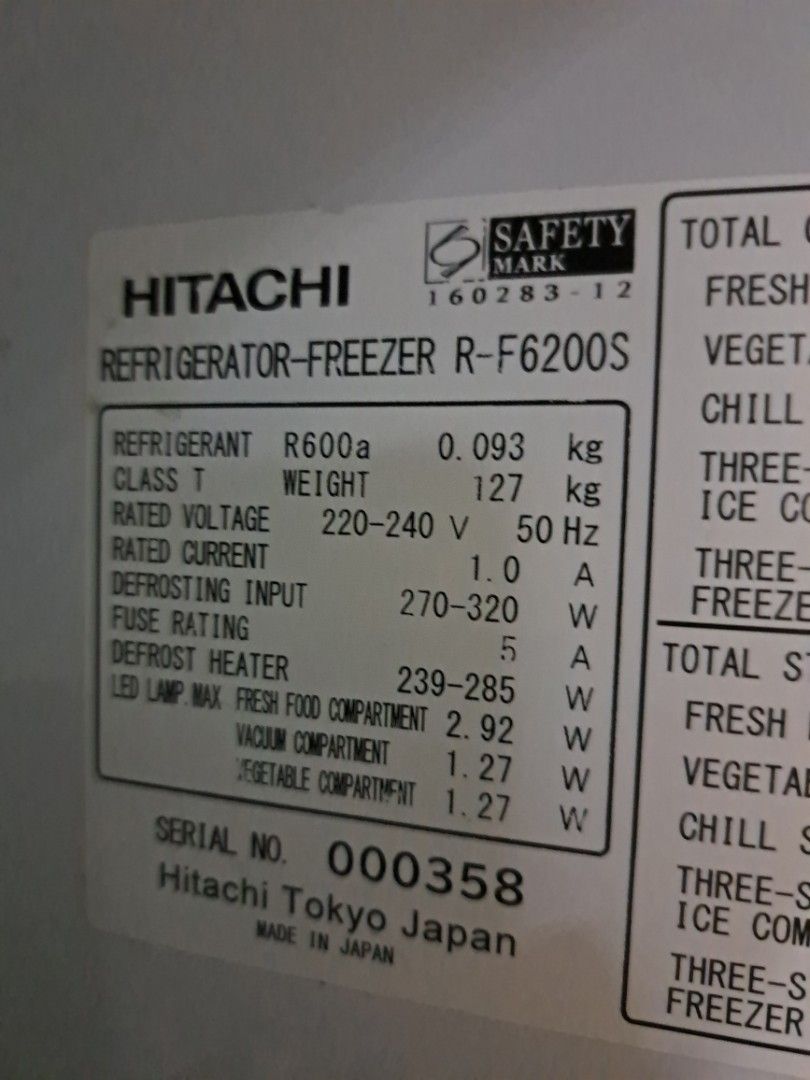 Hitachi glass door Refrigerator Fridge inverter 3ticks 479L net ...