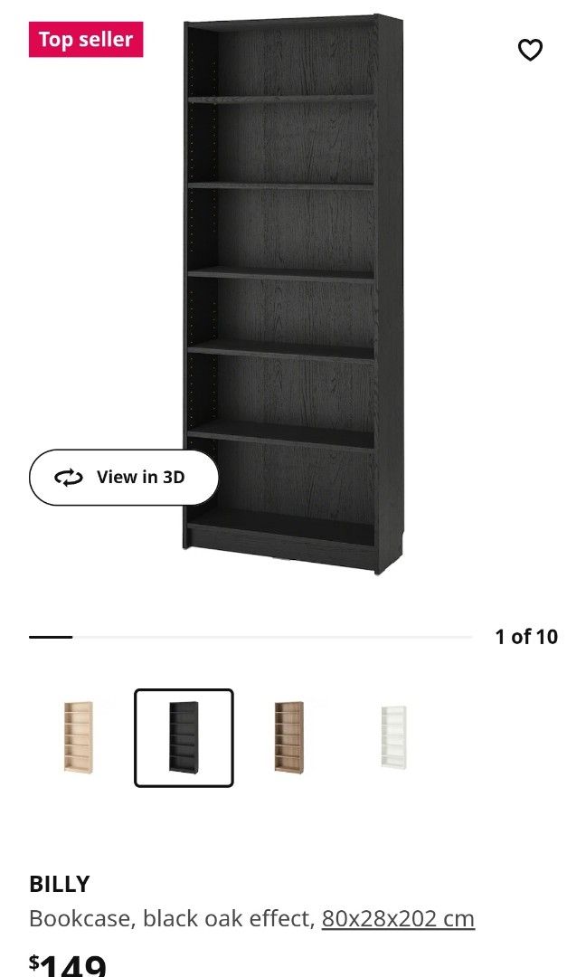 Ikea Billy book shelf (black and white), Furniture & Home Living ...