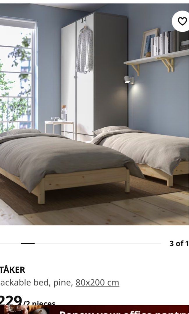 IKEA UTACKER Stackable Bed (2 single frames), Furniture & Home Living ...