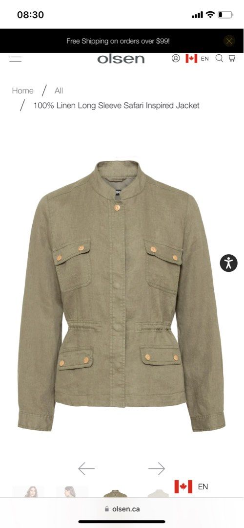 Olsen Linen safari Jacket Olive green, Women's Fashion, Coats, Jackets ...