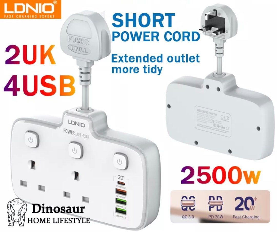 LDNIO Power Socket with Universal 2 socket + 4USB Fast Charger 250V ...