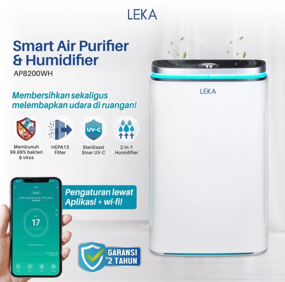 LEKA AP8200WH Smart Air Purifier & Humidifier - HEPA13 Filter UV-C UV ...