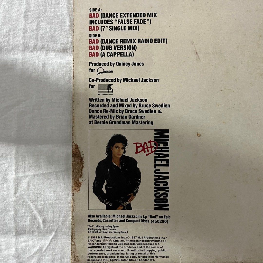 LP / Vinyl Michael Jackson - Bad (Single), Musik & Media, CD, DVD ...