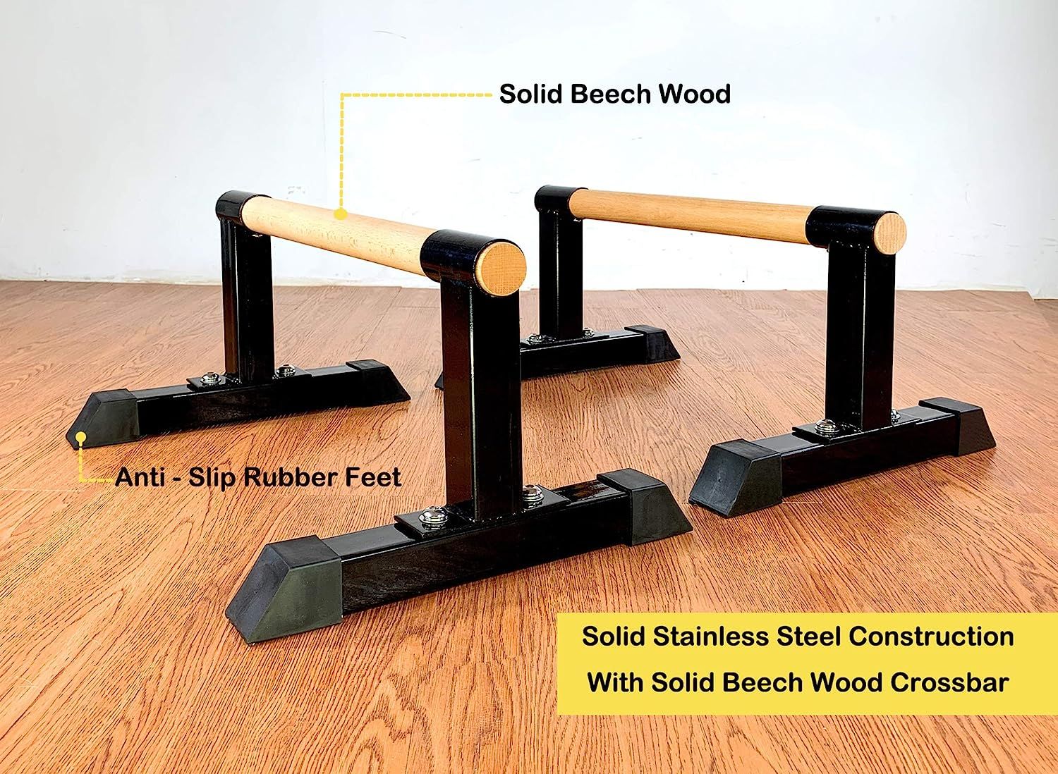 MARFULA Parallettes (Set of 2) with Wood Crossbar Push up bar Handstand ...