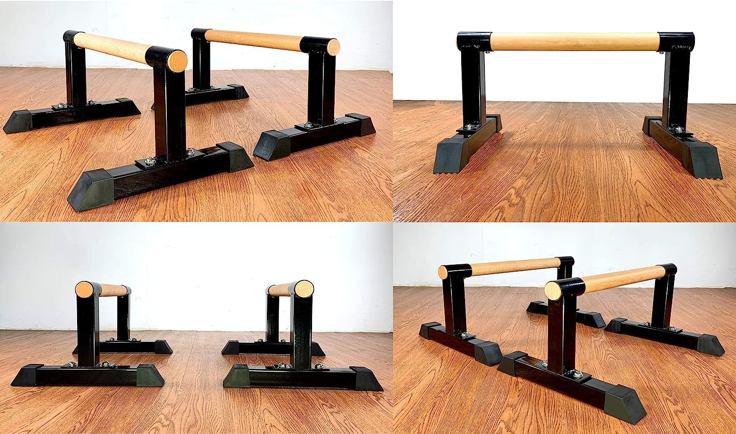 MARFULA Parallettes (Set of 2) with Wood Crossbar Push up bar Handstand ...