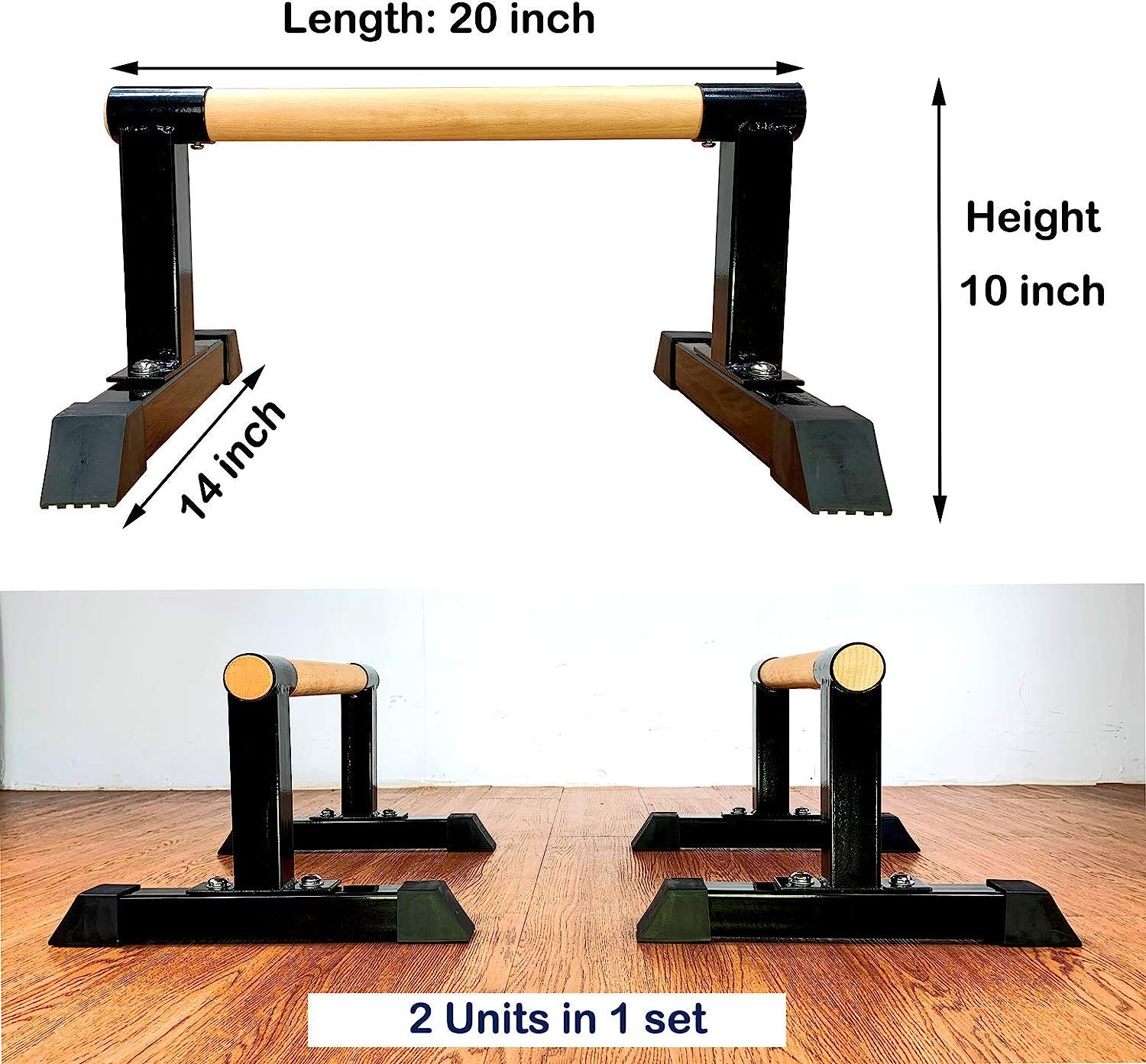 MARFULA Parallettes (Set of 2) with Wood Crossbar Push up bar Handstand ...