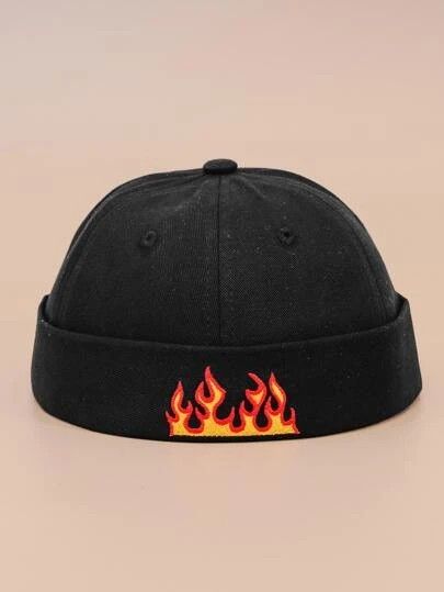 Men Flame Embroidered Docker Hat, 預購在旋轉拍賣