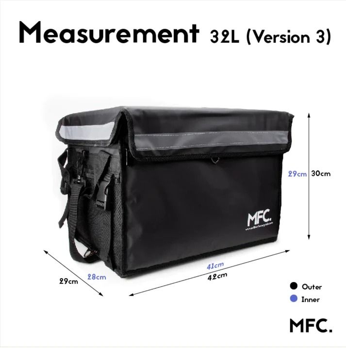 MFC 32L MAGNETO V3 Series Magnetic and Zip with Lock Ring Sling Food Delivery Thermal Bag ...