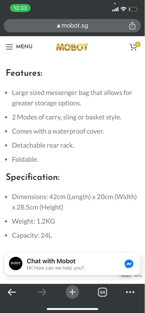 Mobot Royale Basket Bag (Large), Sports Equipment, Bicycles & Parts ...