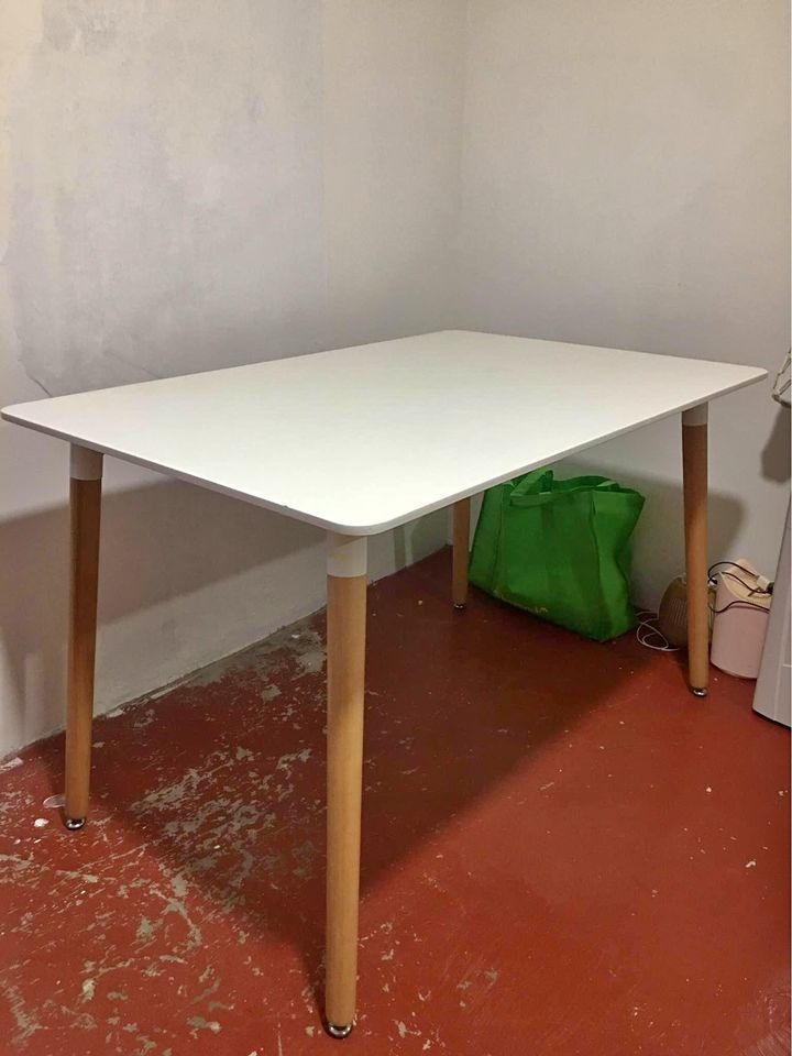Nordic Table - Aesthetic Table - White Top & Wood Legs, Furniture ...