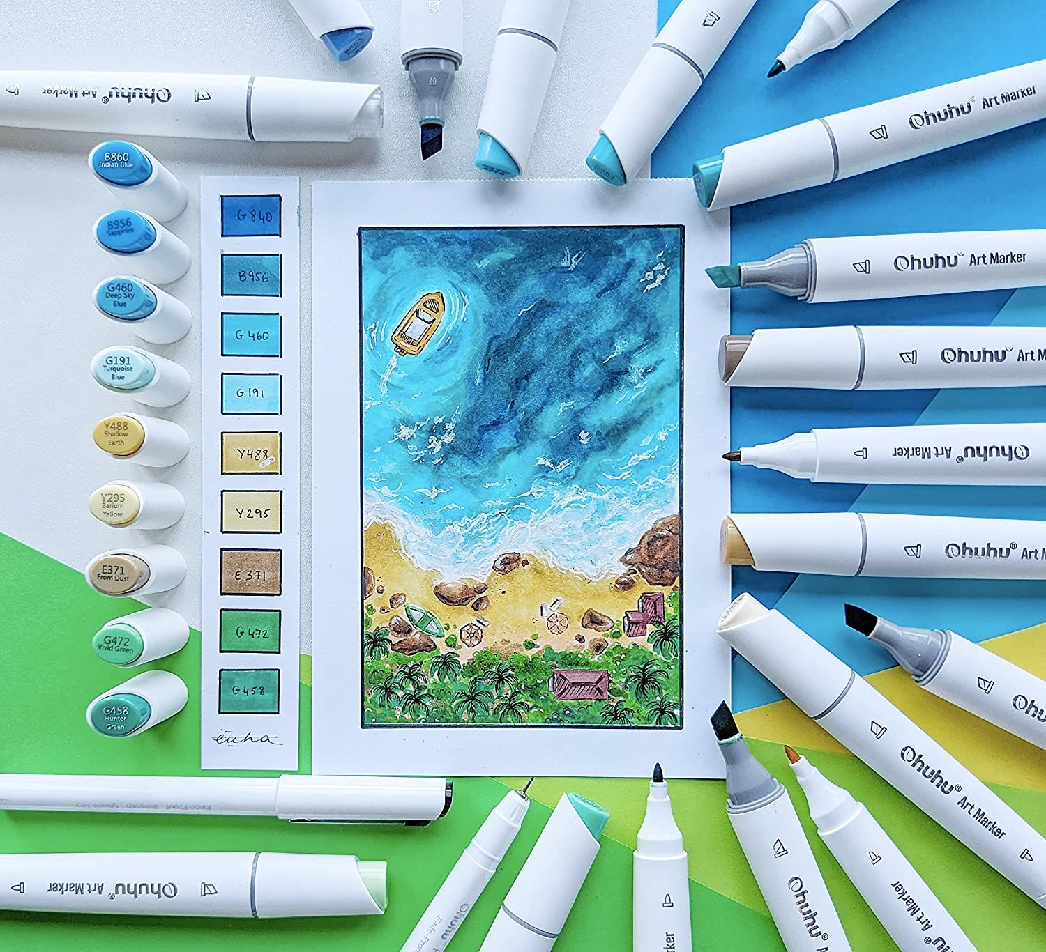 Ohuhu Alcohol Markers Slim Broad and Fine Double Tipped Art Marker Set ...