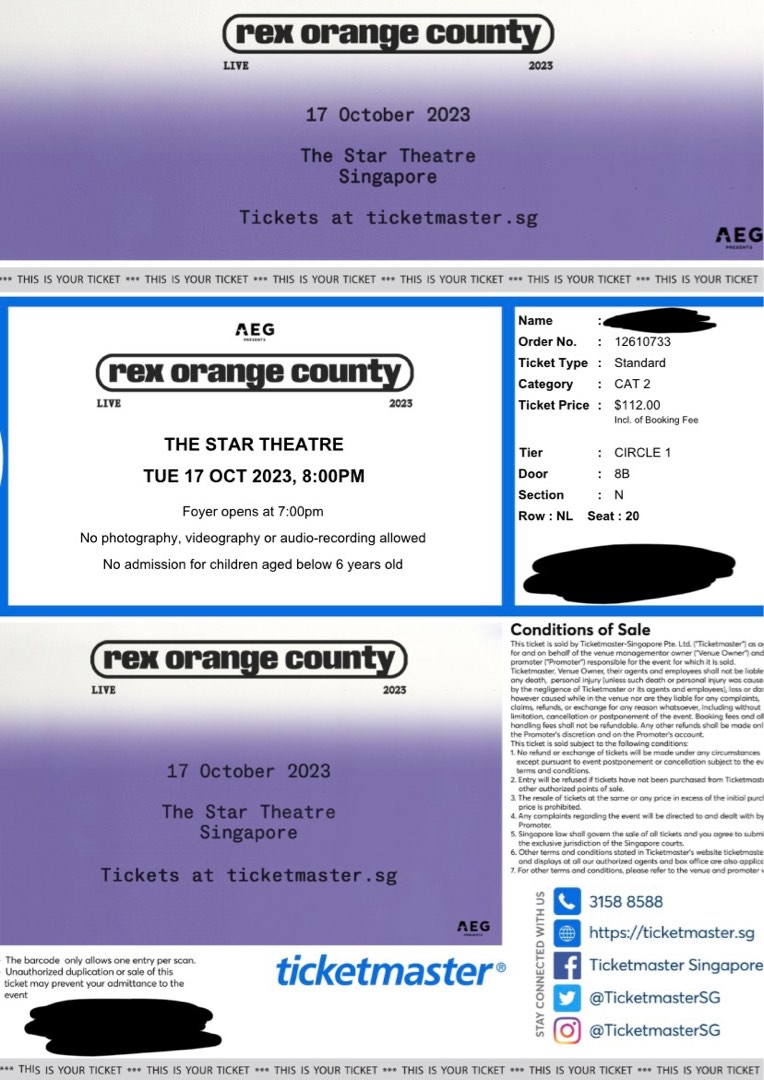 Rex Orange County Live in Asia 2023 Singapore - Cat 2, Section N ...